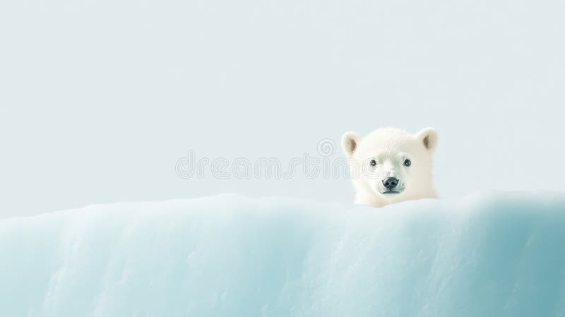 Adorable Polar Bear Cub Peeking Over Ice in Pristine Arctic Environment ...