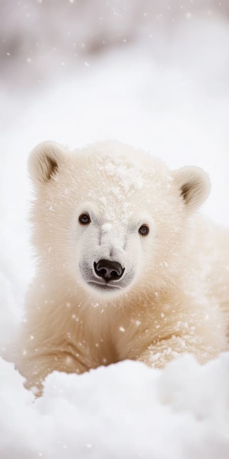 Adorable Polar Bear Cub Playing in Falling Snowflakes Stock Photo ...