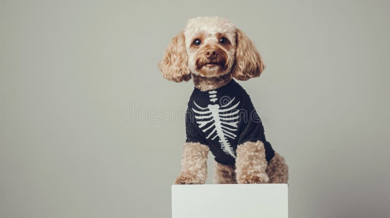 Adorable Poodle in Skeleton Costume Celebrating Halloween Stock Photo ...