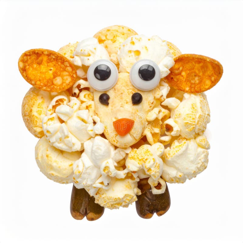 Adorable Popcorn Sheep Food Art on White Background Stock Illustration ...