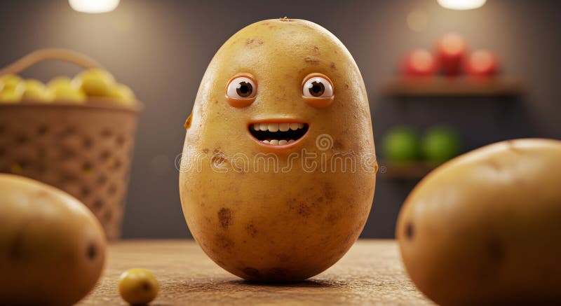 Adorable Potato Character with a Playful Expression in a Kitchen ...