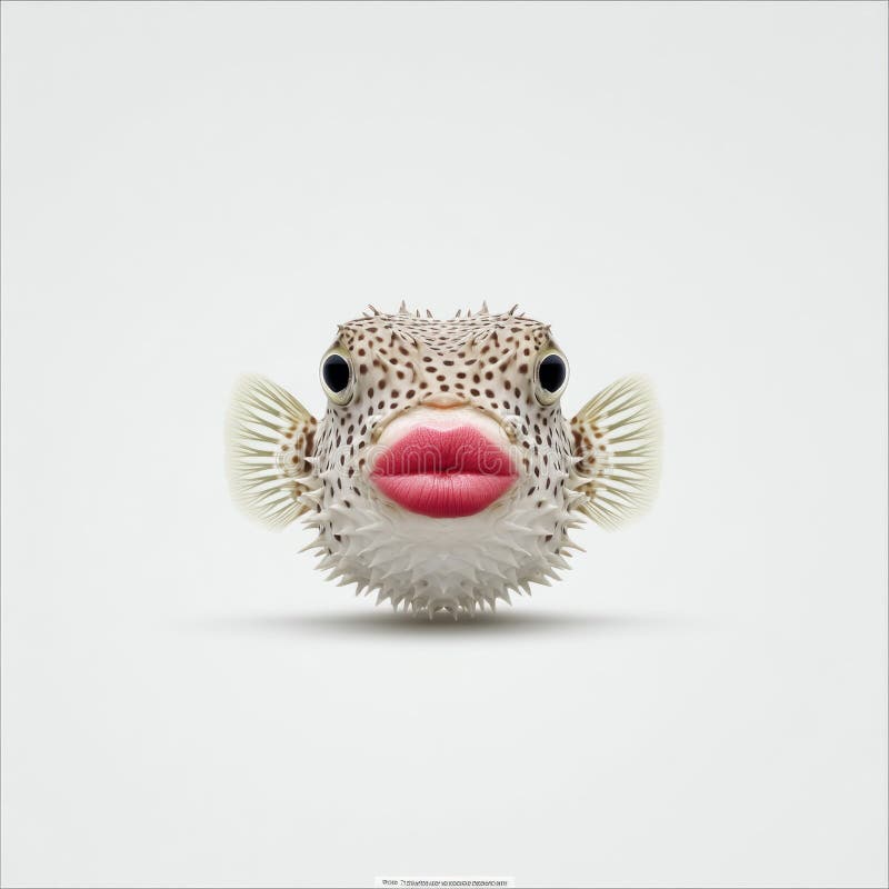 An Adorable Pufferfish with Striking Pink Lips, Standing Out Against a ...