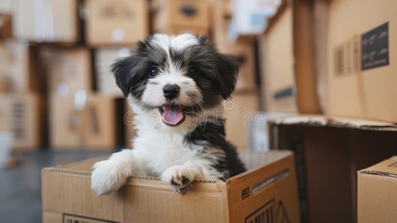 The Adorable Puppy in Box.AI Generated Image Stock Photo - Image of ...