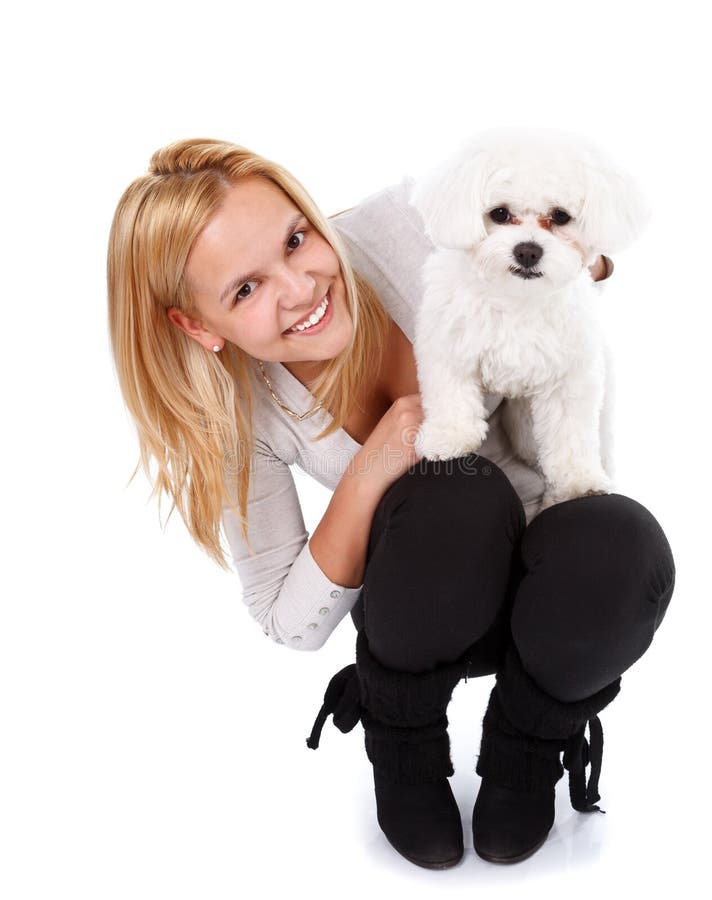 Adorable Puppy and Young Girl Stock Photo - Image of pretty, together ...