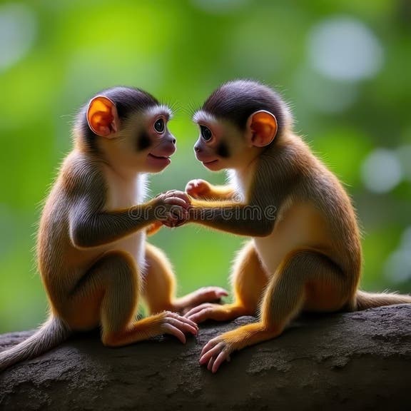 Adorable Pygmy Monkeys Playing Together in the Rainforest Stock Photo ...