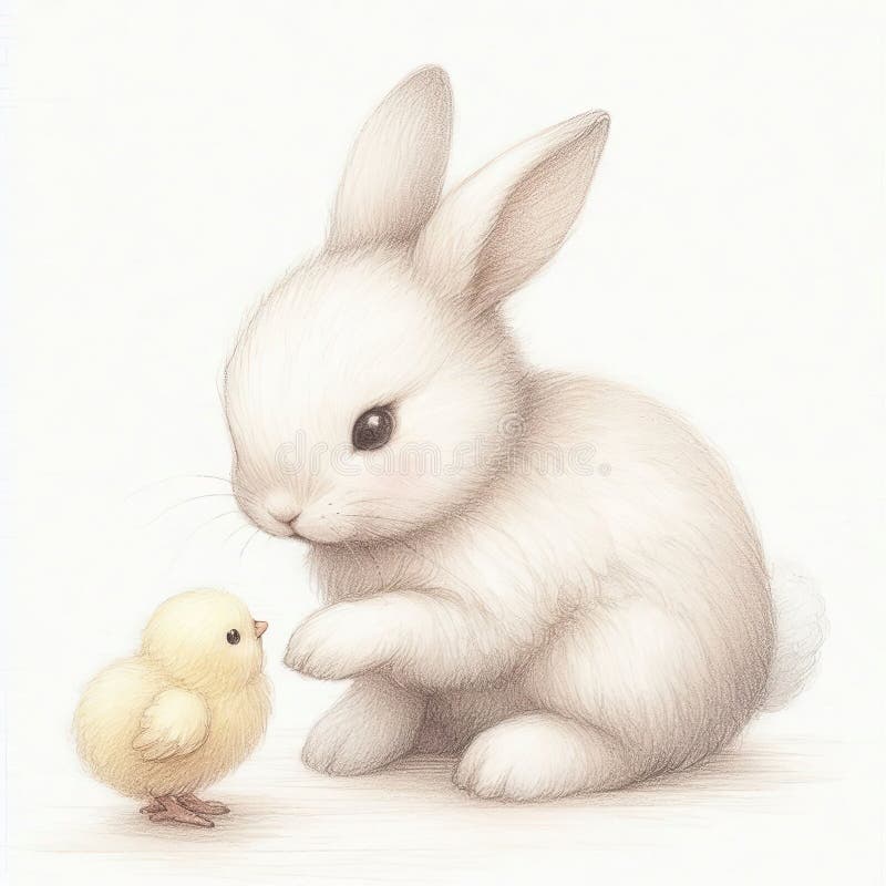 Adorable Rabbit and Baby Chick Stock Illustration - Illustration of ...