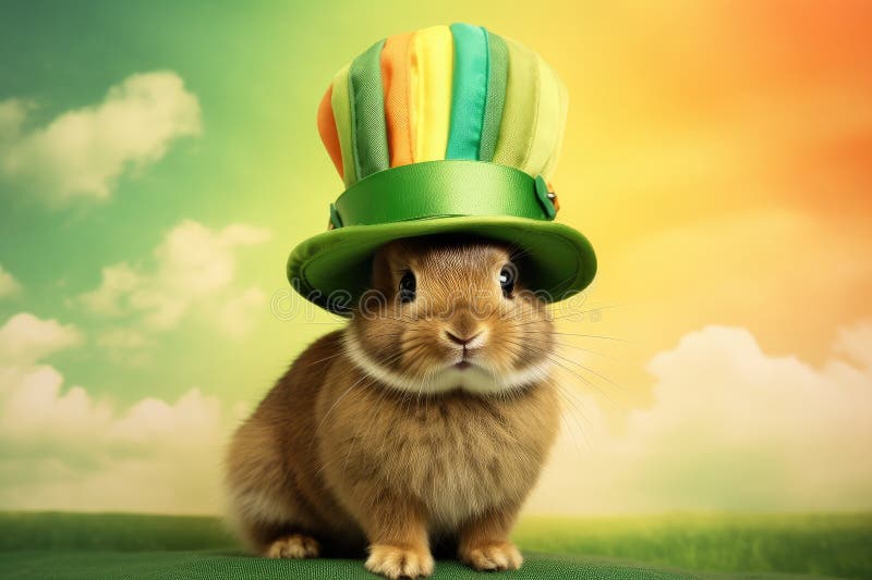 Adorable Rabbit Donning a Green Cap for St. Patrick S Celebration ...