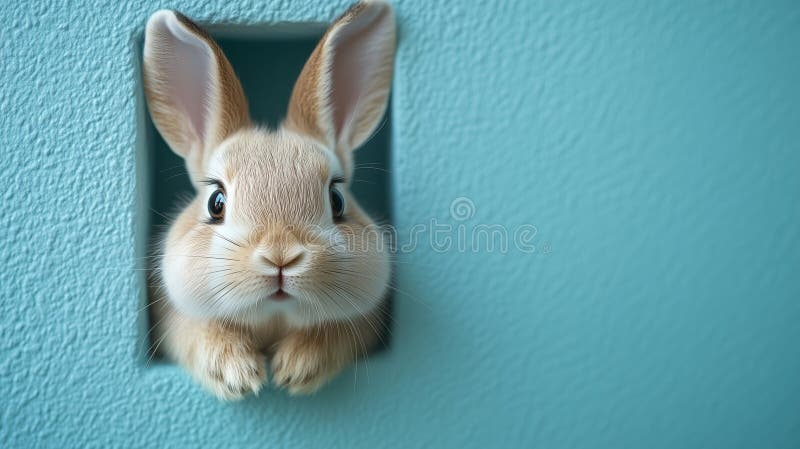 Adorable Rabbit Peeking through a Hole in Textured Wall Stock Image ...