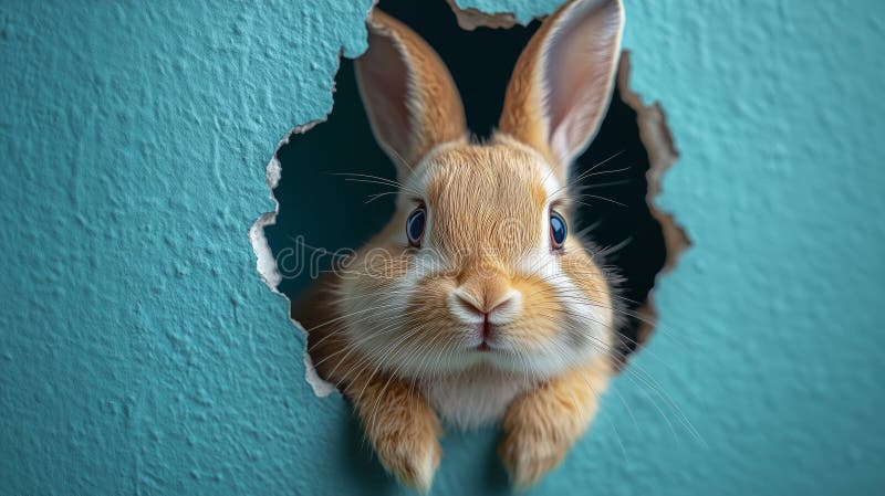 Adorable Rabbit Peeking through a Hole in a Wall Stock Image - Image of ...