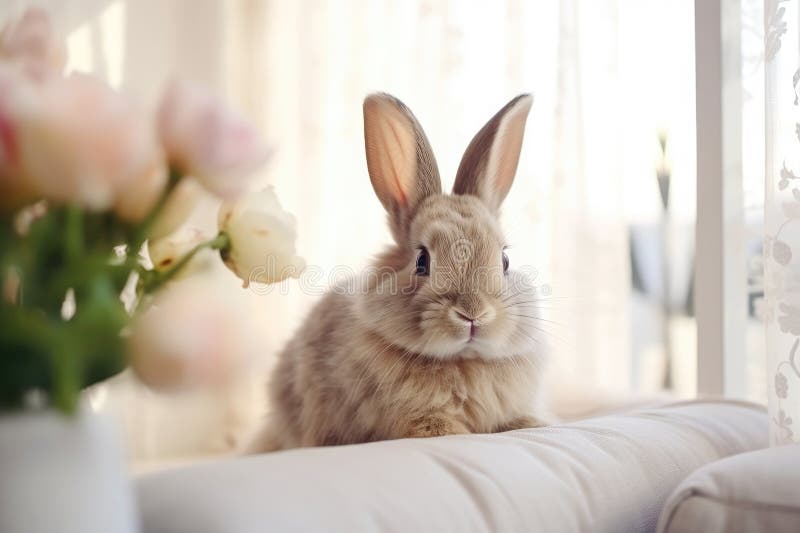 Adorable Rabbit Posing in a Cozy Home Room Stock Illustration ...