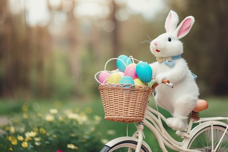 Adorable Rabbit Riding a Bicycle Strolling through the Countryside with ...