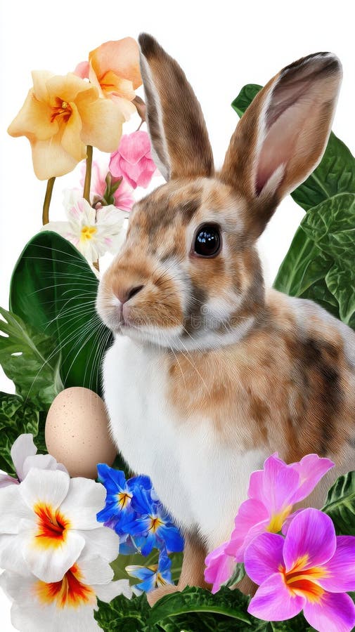 Adorable Rabbit among Spring Flowers with Egg Symbolizing New ...