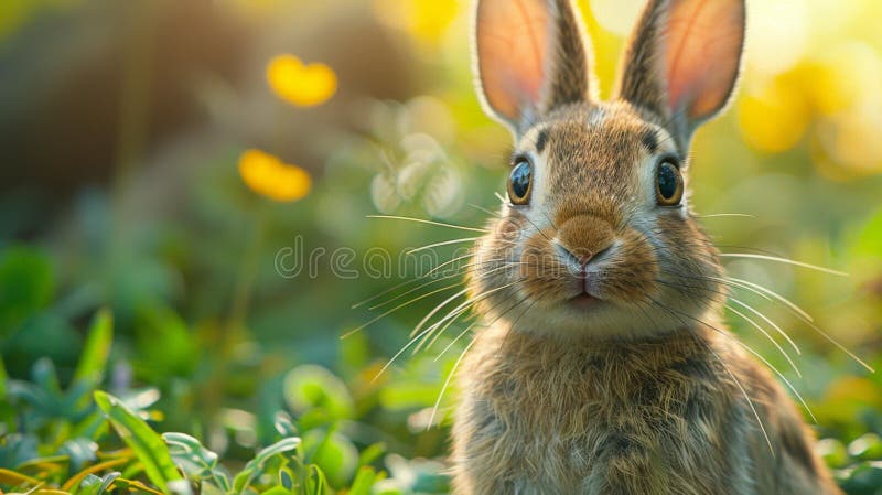 Adorable Rabbit in a Sunlit Meadow - Generative Ai Stock Illustration ...