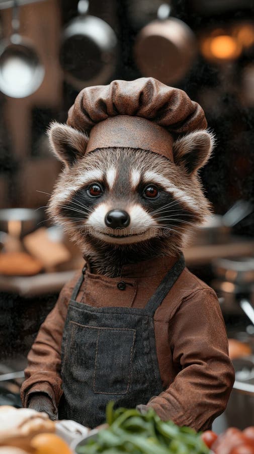 Adorable Raccoon Chef in Kitchen Stock Illustration - Illustration of ...