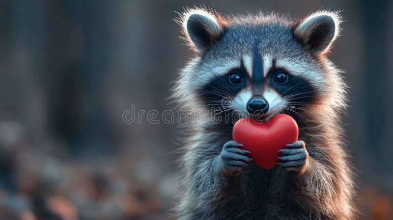 Adorable Raccoon Holding Red Heart Affectionately Stock Illustration ...