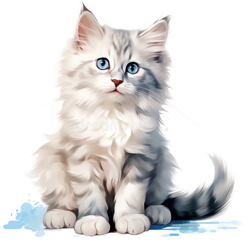 Set Clipart Ragdoll Cat Coloring Page and Colored Illustration. Kawaii ...