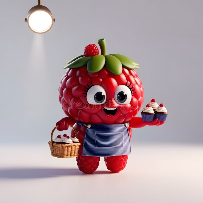 Adorable Raspberry Character Holding Cupcakes: a Delightful 3D Render ...