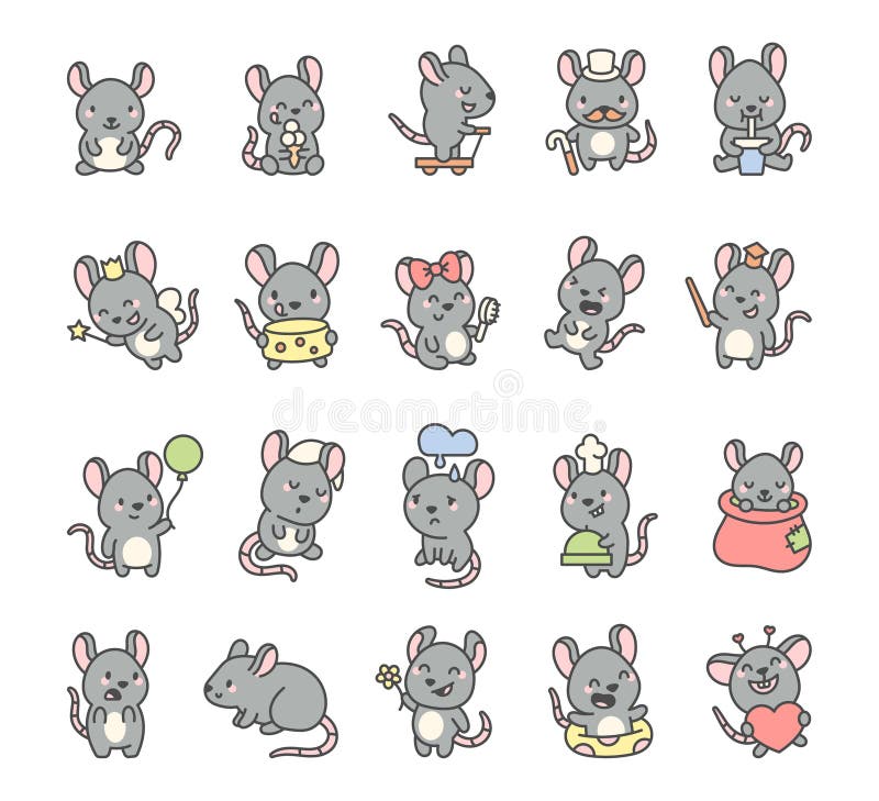 Adorable Rat Character Set Featuring Emotions Stock Vector ...