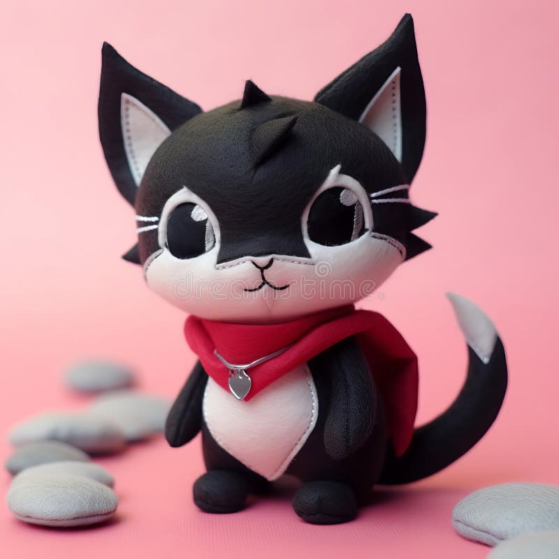 Adorable Realistic Felt Cait Sith on Solid Color Background Stock ...