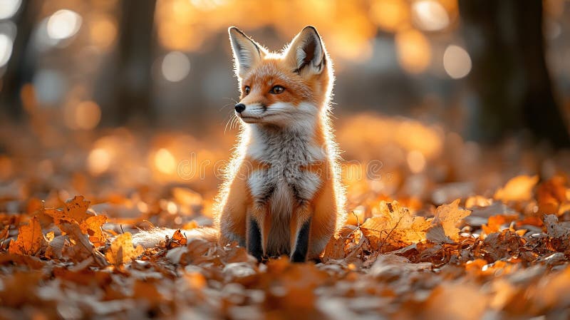 Adorable Red Fox Kit Amidst Autumn Leaves Stock Image - Image of ...