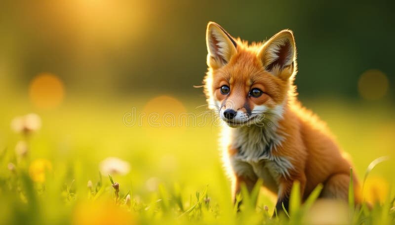 Adorable Red Fox Kit, Curious Gaze, Sunny Field , Wild, Field Stock ...