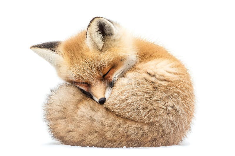 Adorable Red Fox Kit Sleeping Curled Up in Snow Cute Wildlife Stock ...