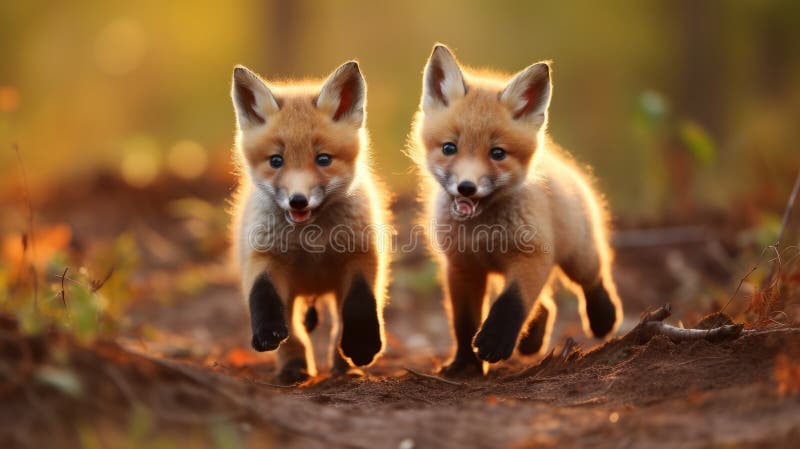 Adorable Red Fox Pups at Play Stock Illustration - Illustration of face ...