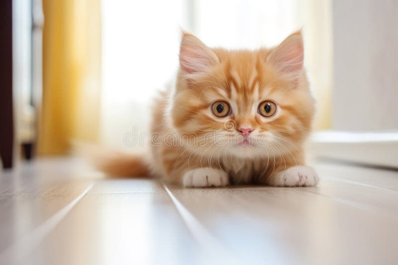 Adorable Red Kitty on the Floor Stock Image - Image of background ...