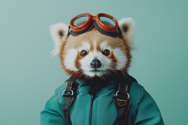 Adorable Red Panda Dressed in Tiny Skydiving Suit with Goggles Stock ...
