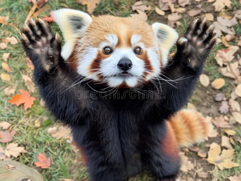 Adorable Red Panda Looking Up with Paws Raised Stock Illustration ...