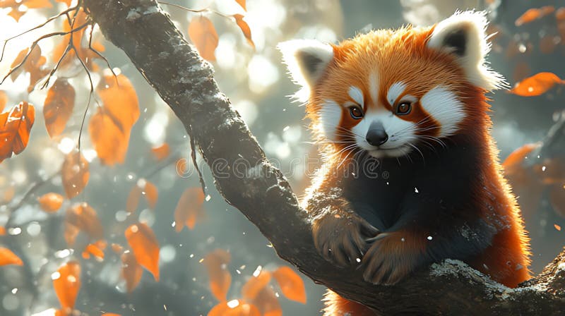 Adorable Red Panda Sitting on a Tree Branch in Autumn Stock ...