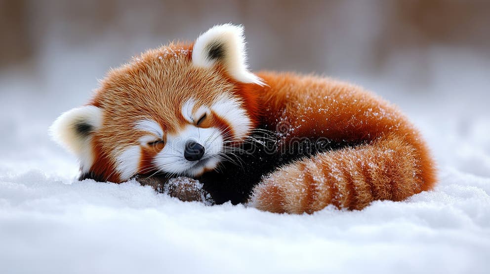 Adorable Red Panda Sleeping Peacefully in Snow Stock Illustration - Illustration of warmth ...