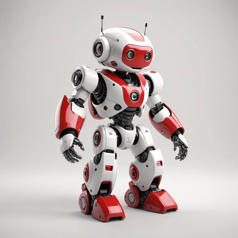 Adorable Red and White Robot Playful Robotics Concept Stock ...