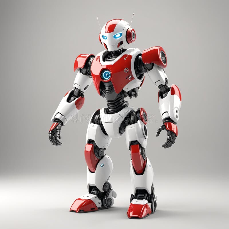Adorable Red and White Robot Playful Robotics Concept Stock ...