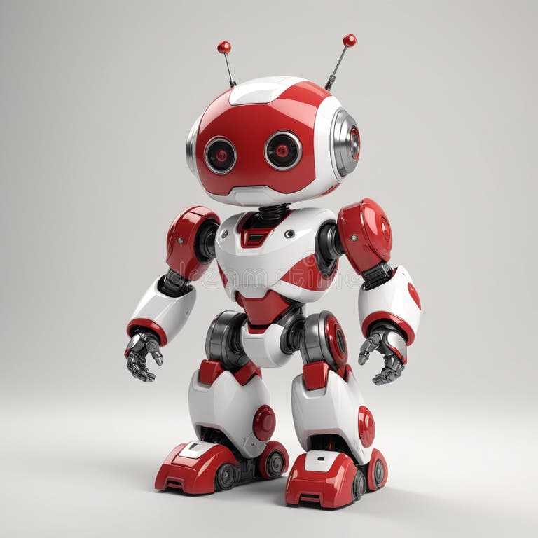 Adorable Red and White Robot Playful Robotics Concept Stock ...