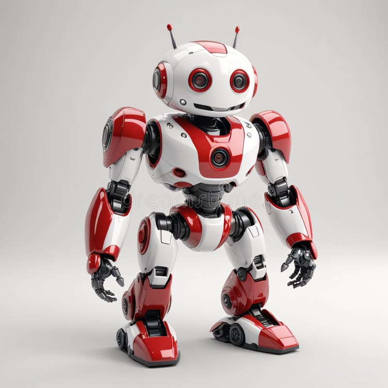 Adorable Red and White Robot Playful Robotics Concept Stock ...