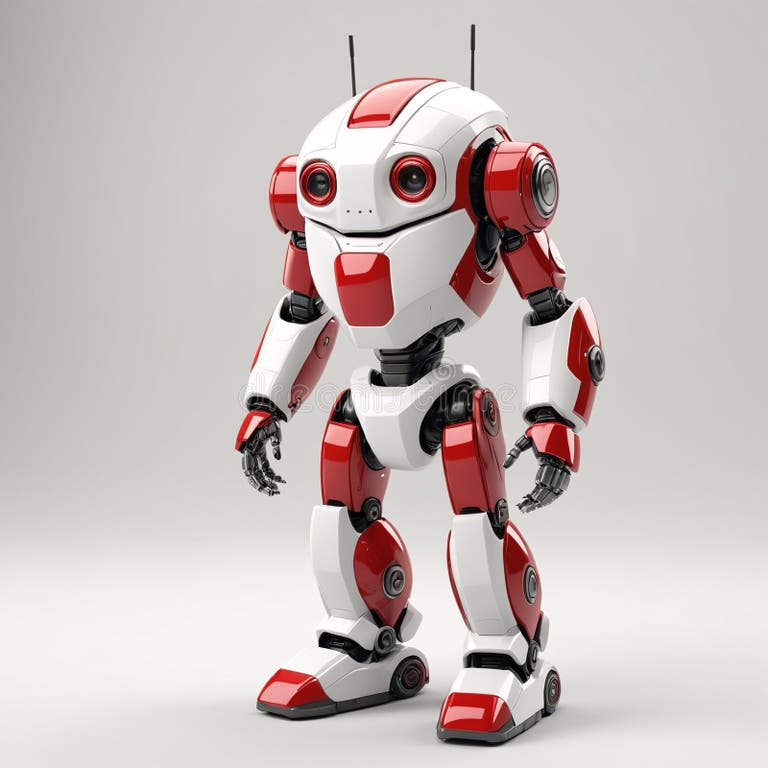 Adorable Red and White Robot Playful Robotics Concept Stock ...