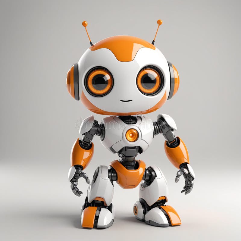 Adorable Robot Companion Playful Orange and White Design Stock ...