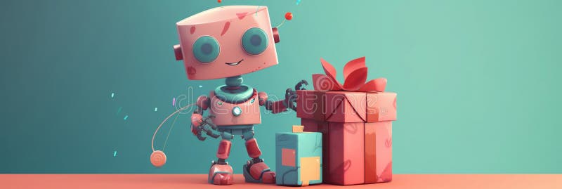 Adorable Robot Offering a Gift with Banner, Generative AI Stock ...