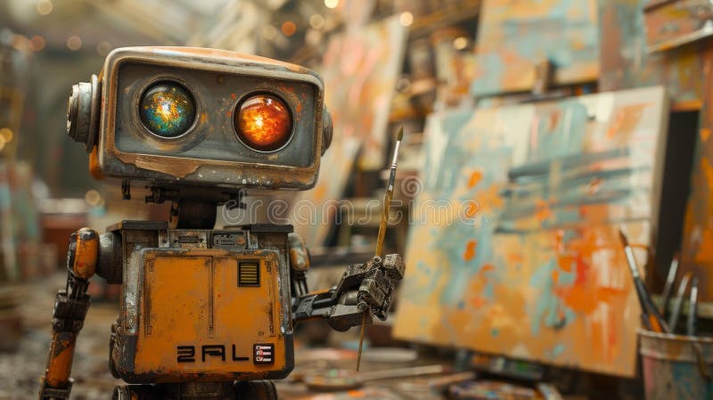 Adorable Robot Painter in Artistic Workshop - Generative Ai Stock ...