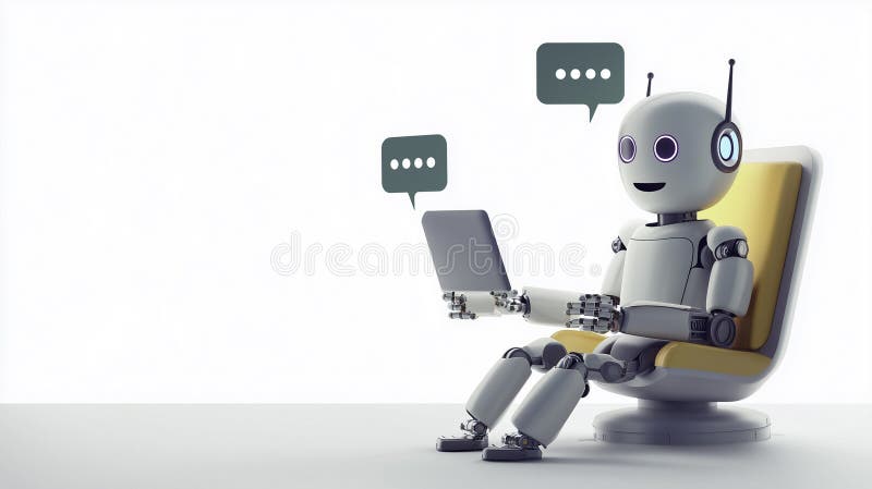 An Adorable Robot is Working on a Laptop Displaying Its Artificial ...