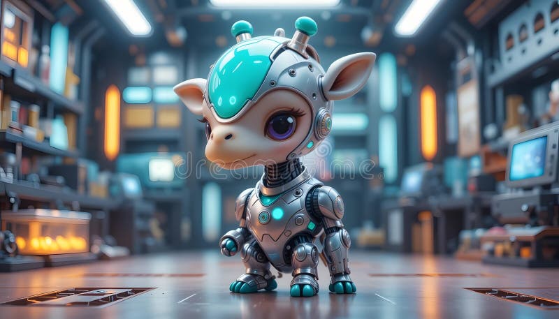 Adorable Robotic Giraffe in Futuristic Laboratory Setting a Captivating ...
