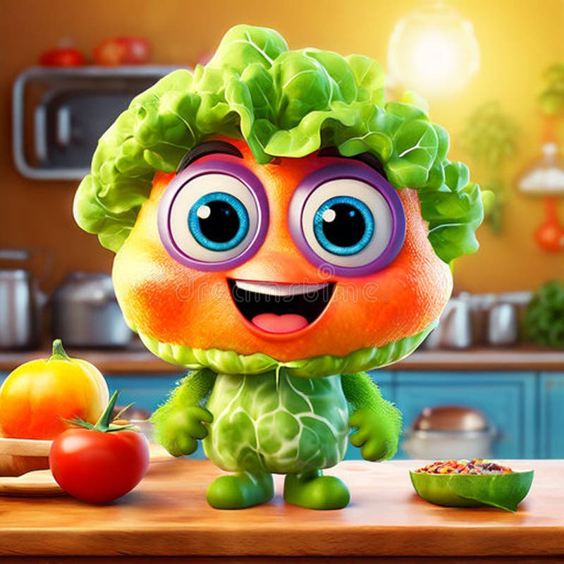 An Adorable Salad Character with Oversized Stock Illustration ...