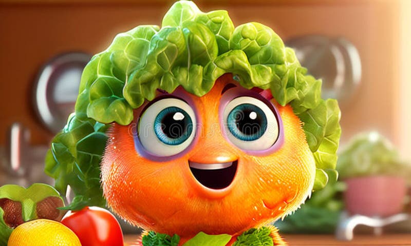 An Adorable Salad Character with Oversized Stock Illustration ...