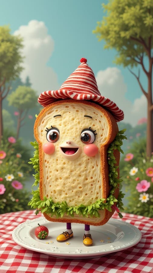 Adorable Sandwich Character with Smiling Face and Cute Hat in Garden ...