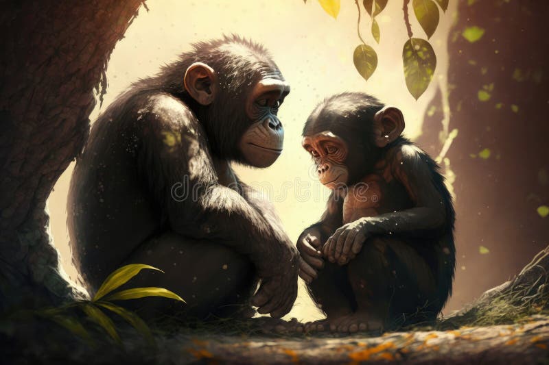 Adorable Scene of Two Affectionate Chimpanzees Grooming Each Other ...