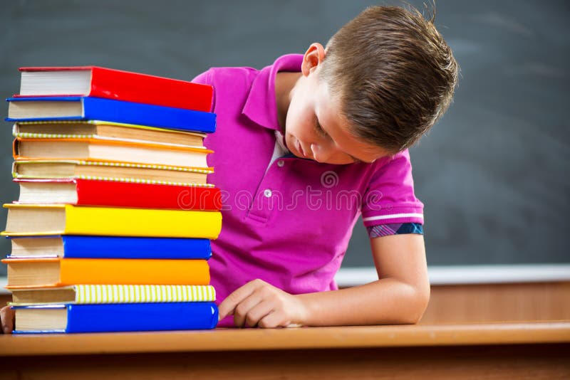 Adorable Schoolboy with Stack of Books Stock Image - Image of preschool ...