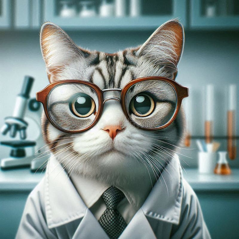 Adorable Scientist Cat Illustration in Lab Coat and Glasses in a ...
