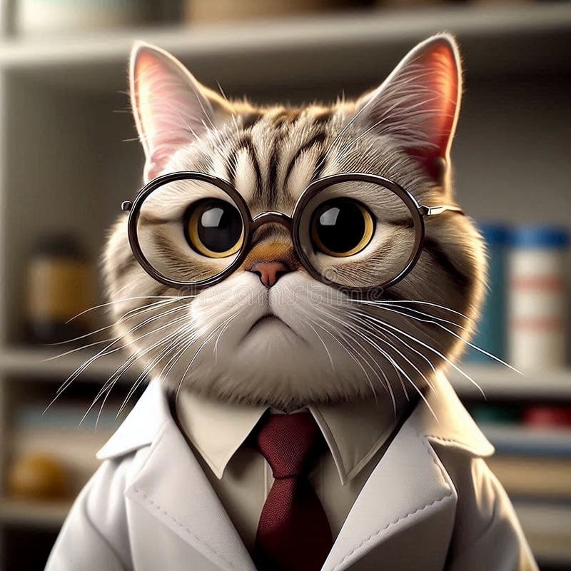 Adorable Scientist Cat Illustration in Lab Coat and Glasses in a ...