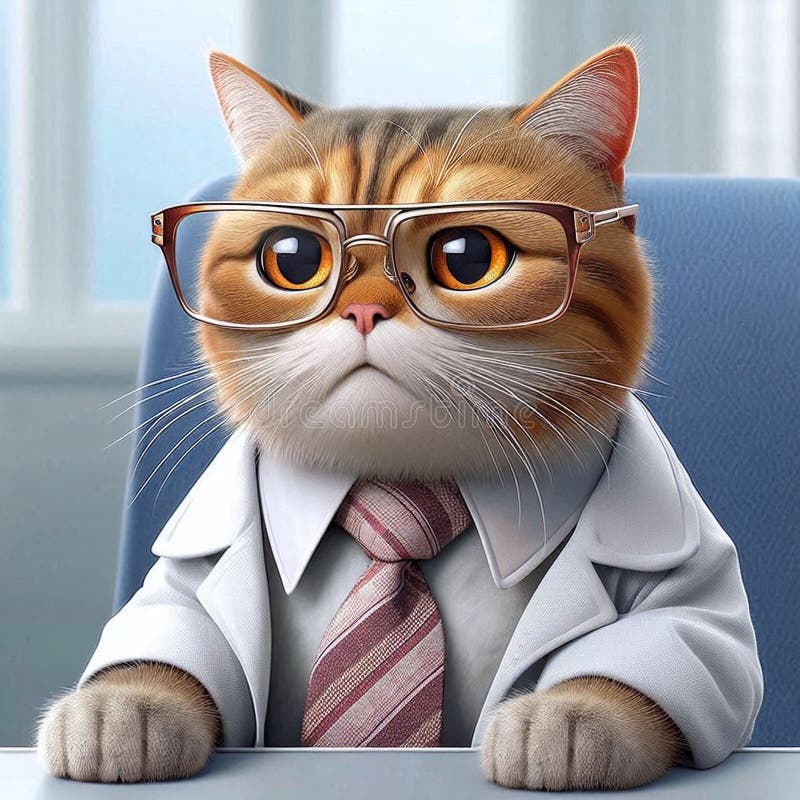 Adorable Scientist Cat Illustration in Lab Coat and Glasses in a ...
